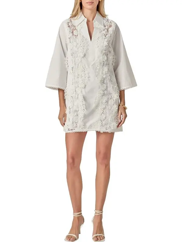 English Factory Lace Trim Mini Shirtdress - White