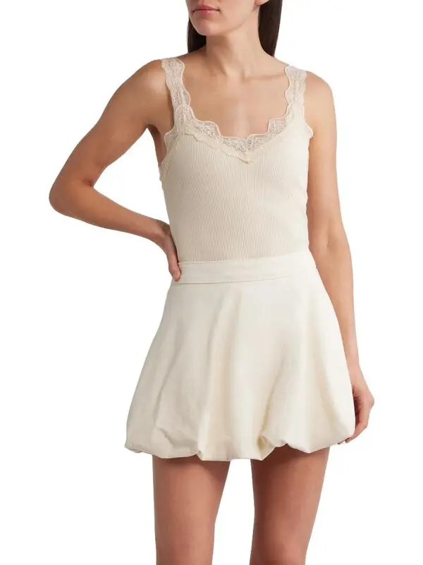 Mango Raven Lace Trim Rib Tank - Off White
