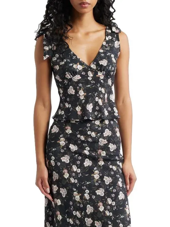 PETAL & PUP Kedra Tie Shoulder Top - Black Floral