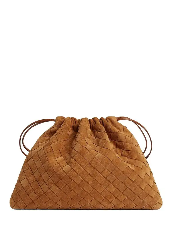 Bottega Veneta Medium Intrecciato Suede Bag - 2588 Amber-gold