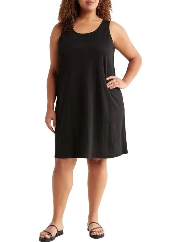 Eileen Fisher Organic Linen Sleeveless Shift Dress - Black