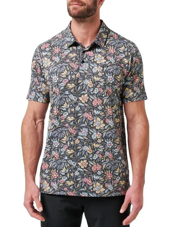 Travis Mathew Featherweight Day Floral Piqué Polo - Black