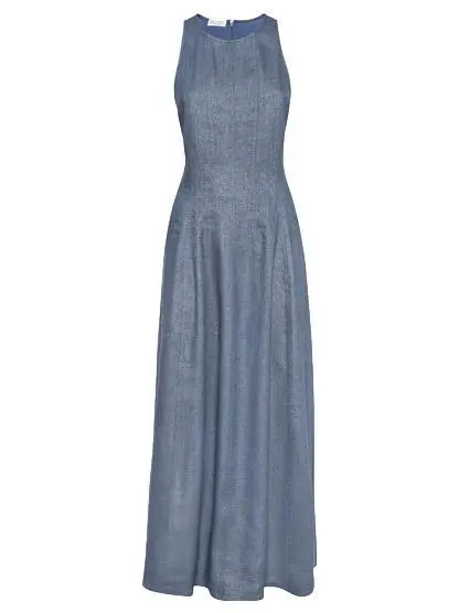 Brunello Cucinelli Linen And Virgin Wool Twill Dress - Dark Denim