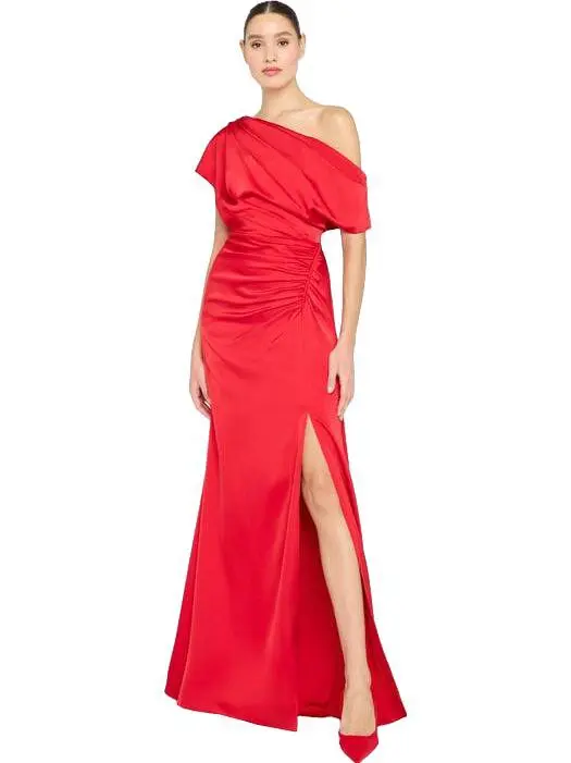 Theia Kacey Asymmetrical Gown - Poppy