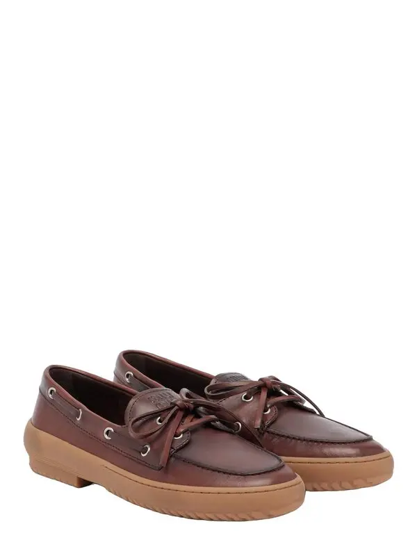 Miu Miu Leather Boat Shoes - Brown