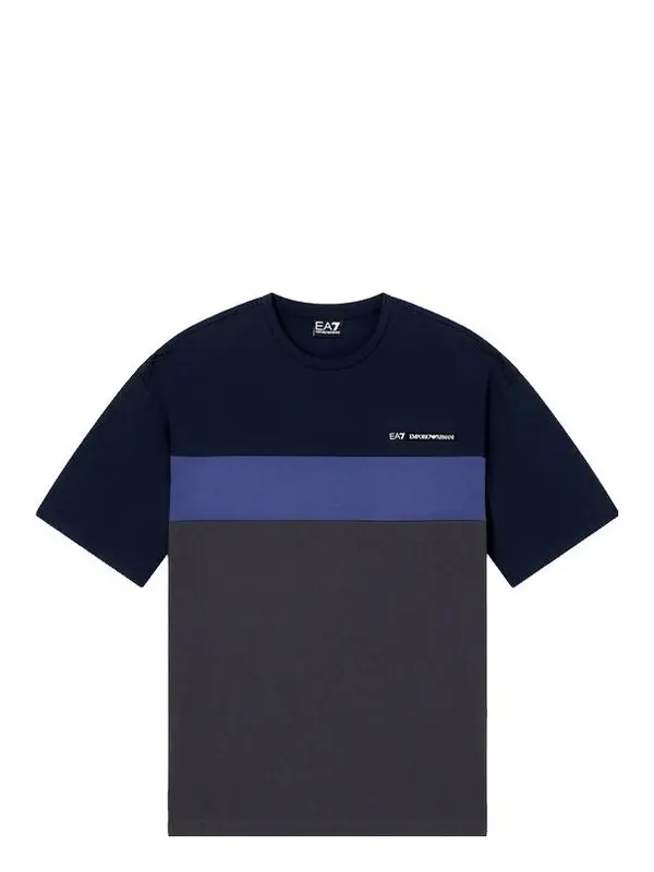 Emporio Armani Athletic Colour Block Cotton-blend Crew-neck T-shirt - Navy