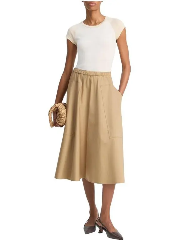 Vince Cotton Twill A-line Midi Skirt - Natural