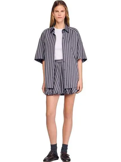 Sandro Striped Rhinestone Shirt - Black / White / Pink / Gray