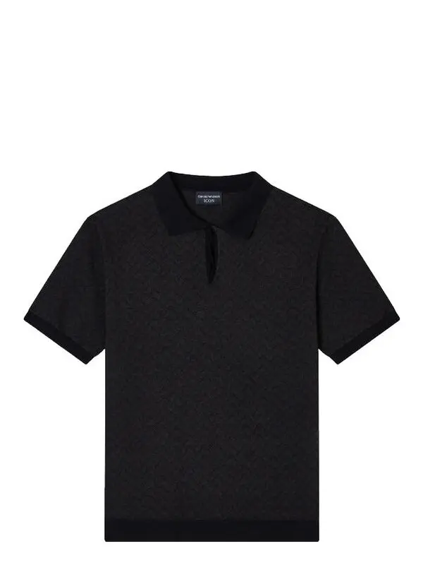 Emporio Armani Icon Polo-collar Jumper In Chevron-motif Jacquard - Black