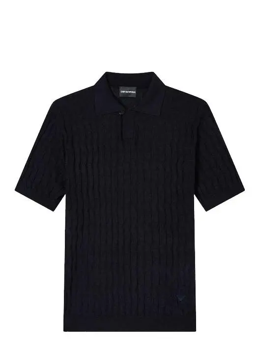 Emporio Armani Lyocell-blend Jumper With Embossed Pattern - Navy