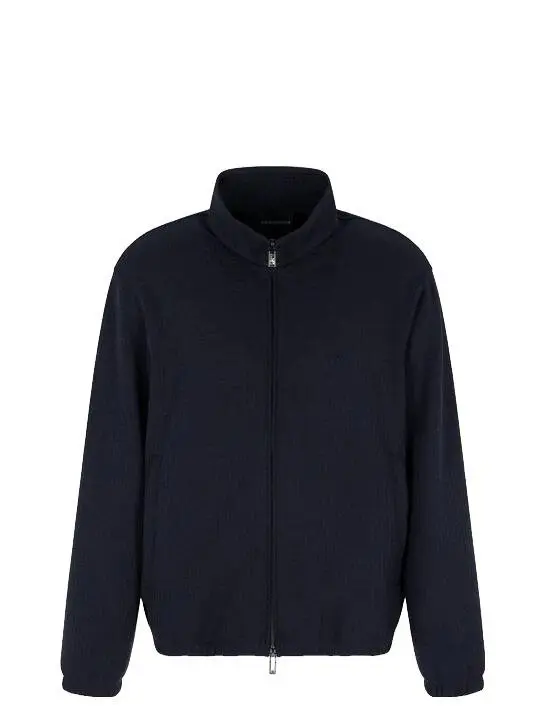 Emporio Armani Full-zip Lyocell-blend Jacquard Jersey Sweatshirt - Navy