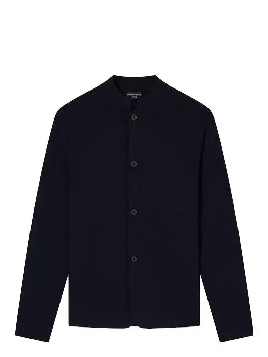 Emporio Armani Icon Knitted Jacket With Guru Collar - Navy
