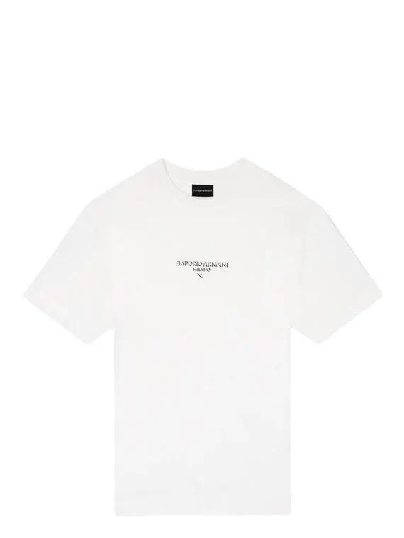 Emporio Armani Lyocell Blend Jersey T-shirt With 3d-effect Logo - White