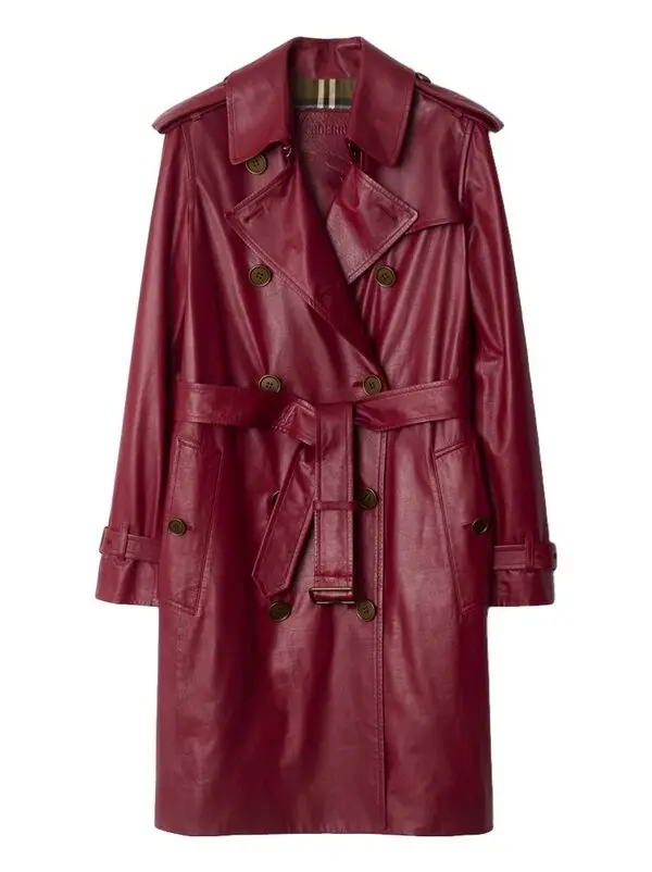 Burberry Mid-length Leather Kensington Trench Coat - Ripple Red