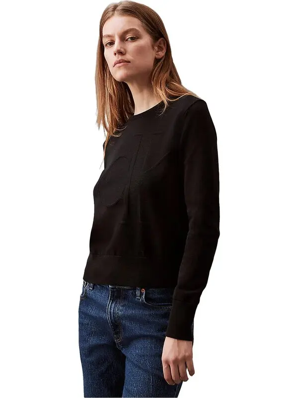 Calvin Klein Relaxed Monogram Crewneck Sweater - Black