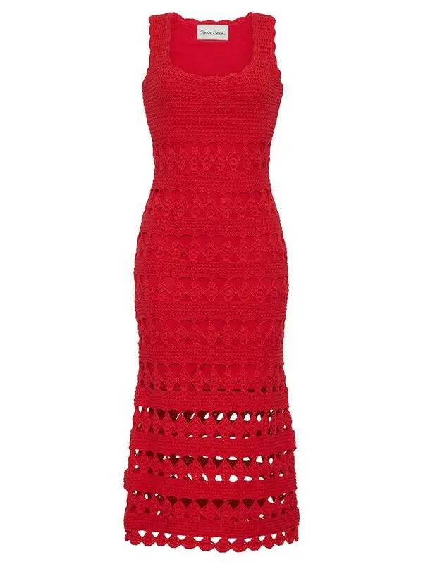 Cara Cara Joan Crochet Sheath Dress - Red Crochet