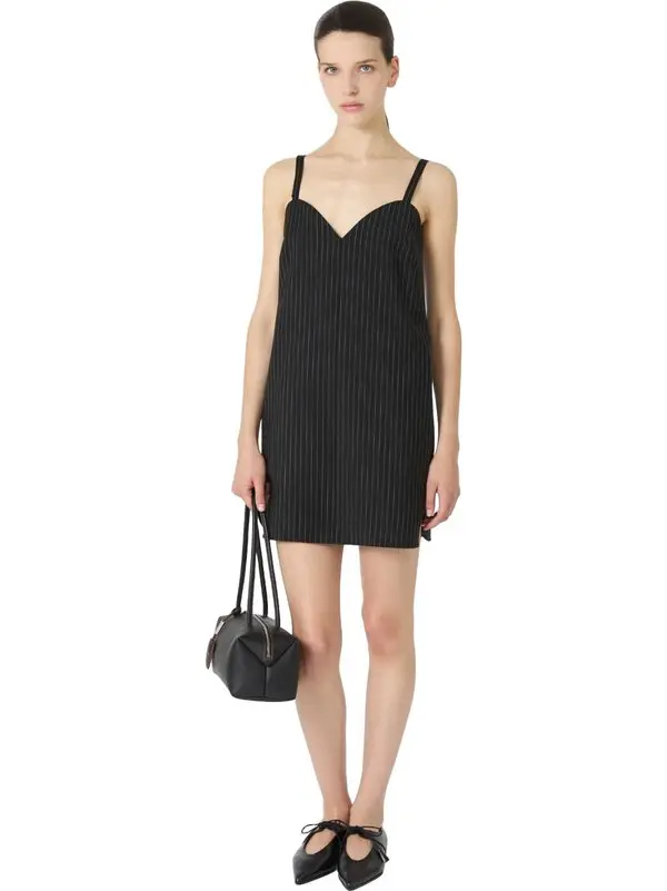 Max Mara Pinstripe Woollen Cloth Slip Dress - Black White