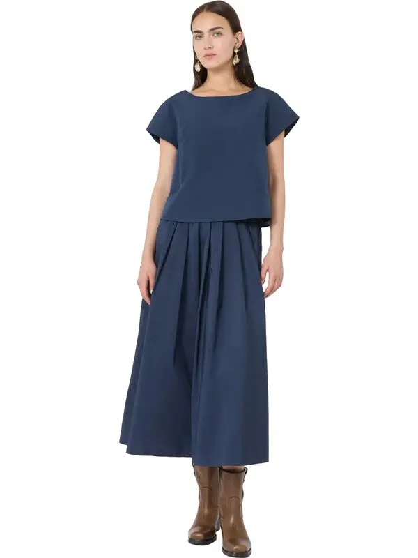 Max Mara Midi Taffeta Skirt - Navy