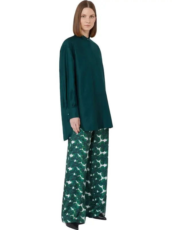 Max Mara Oversized Cotton Satin Shirt - Dark Green
