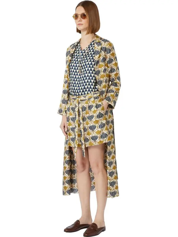 Max Mara Printed Silk Twill Kaftan Dress - Mustard