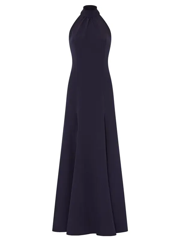 MILLY Elena High Neck Cady Maxi Dress - Navy