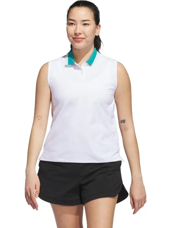 Adidas Twistknit Sleeveless Polo Shirt - White / Pure Teal