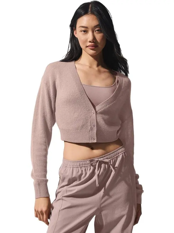 Alo Yoga Sheer Cashmere Cropped Cardigan - Taupe
