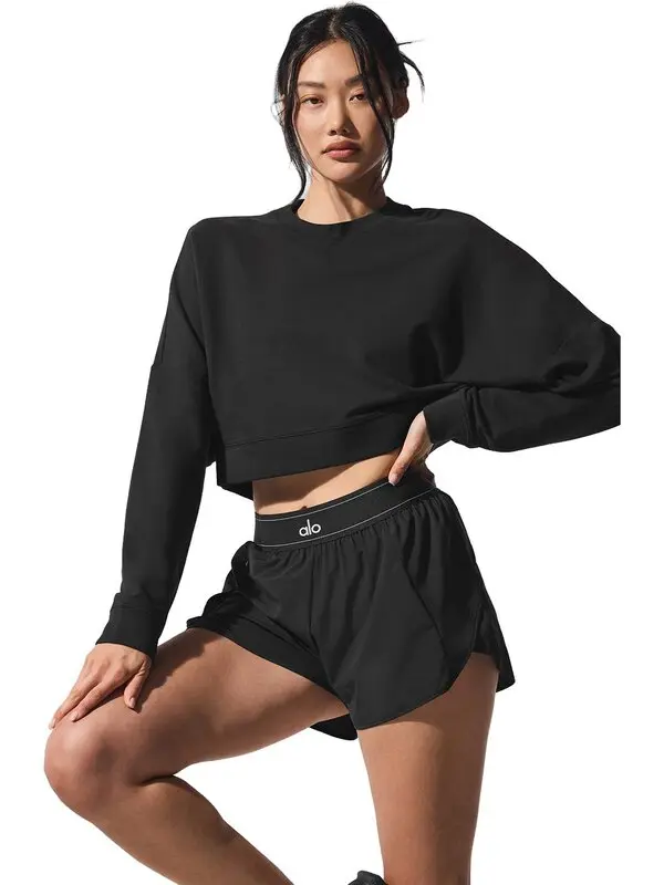 Alo Yoga Cropped Sway Crewneck Pullover Top - Black
