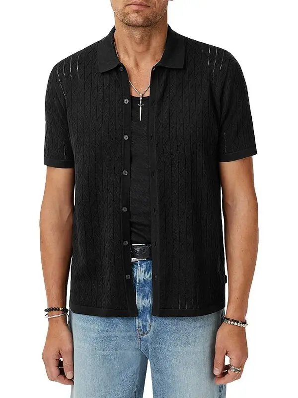 John Varvatos Moore Short Sleeve Textured Sweater - Black