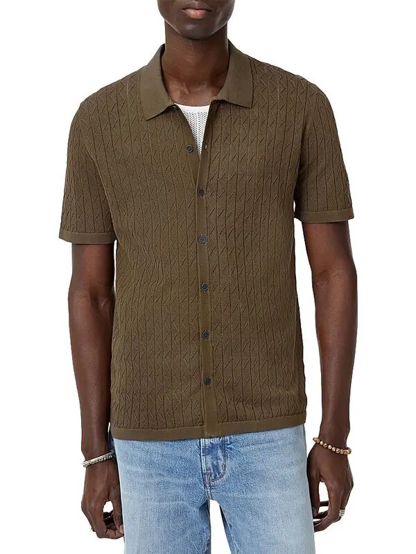 John Varvatos Moore Short Sleeve Textured Sweater - Mushroom