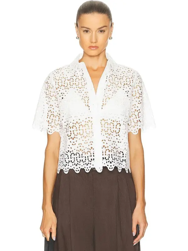 FRAME The Deco Eyelet Top - White