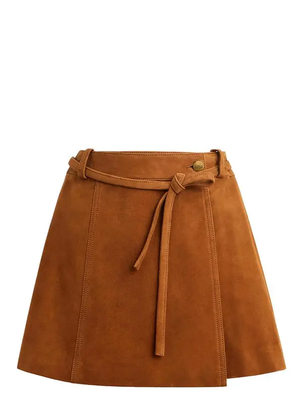 COACH Suede A-line Mini Skirt - Warm Brown