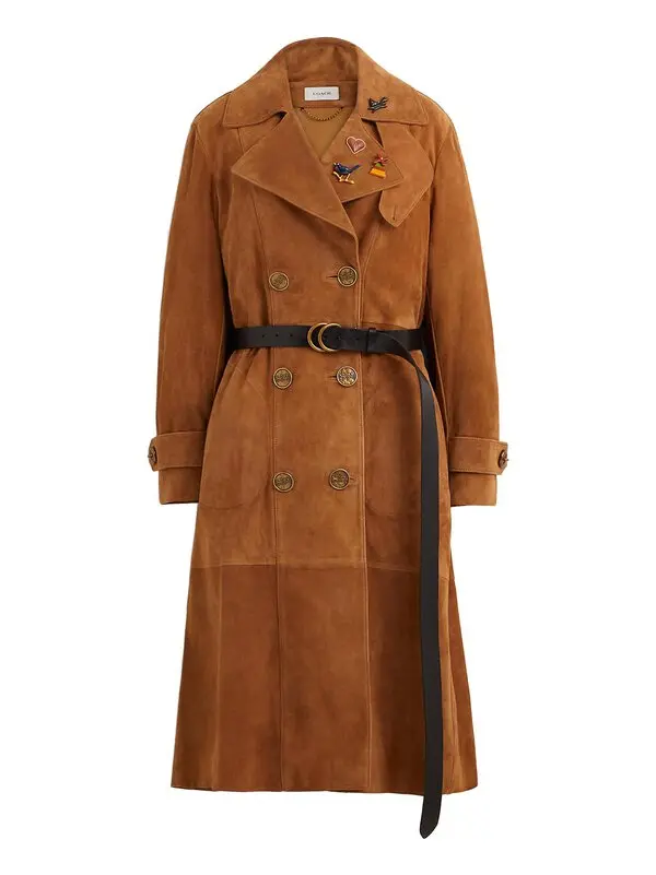COACH® Upcrafted Suede Trench Coat - Cappuccino