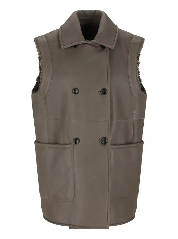 Max Mara Shearling Vest - Moss Green