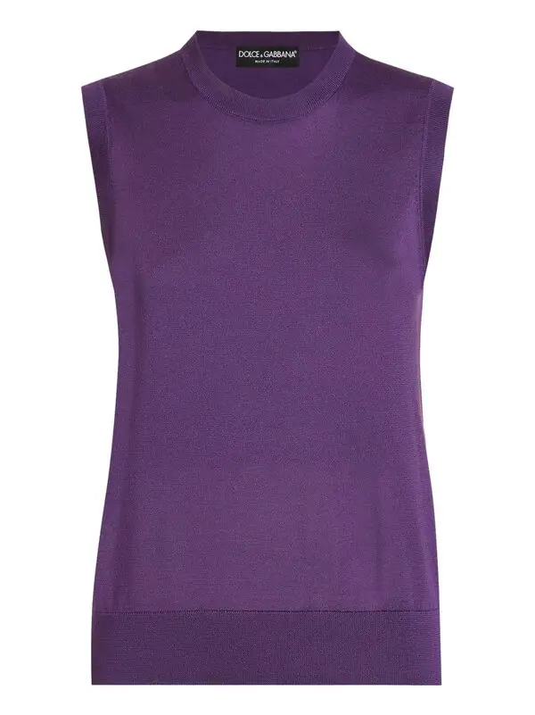 Dolce & Gabbana Silk Tank Top With Flower Brooch - Purple