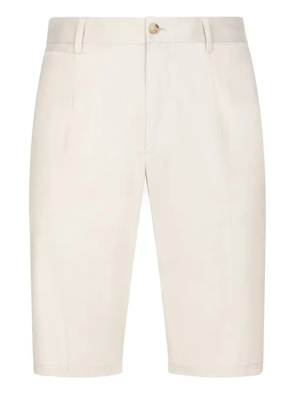 Dolce & Gabbana Stretch Cotton Tailored Shorts With Logo Patch - Beige