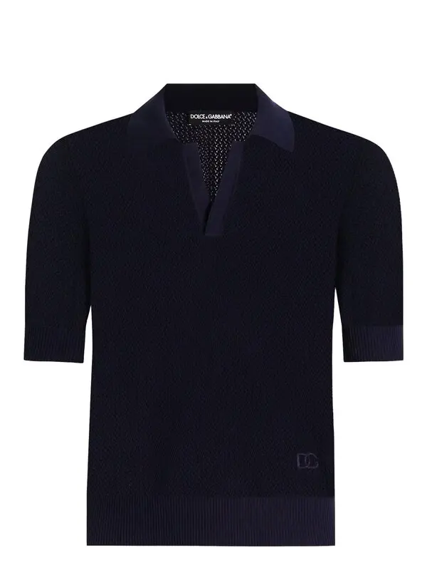 Dolce & Gabbana Micro-pattern Cotton Polo Shirt - Blue