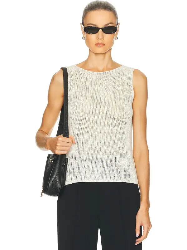 Enza Costa Linen Open Knit Tank Top - White