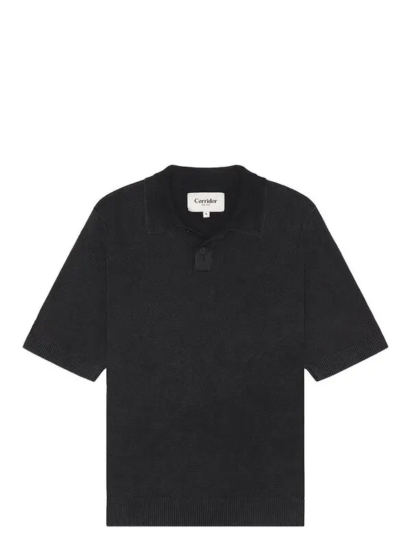 CORRIDOR Rice Stitch Polo - Black