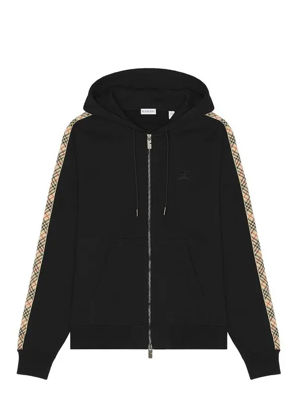 Burberry Check Tape Zip Through Hoodie - Black