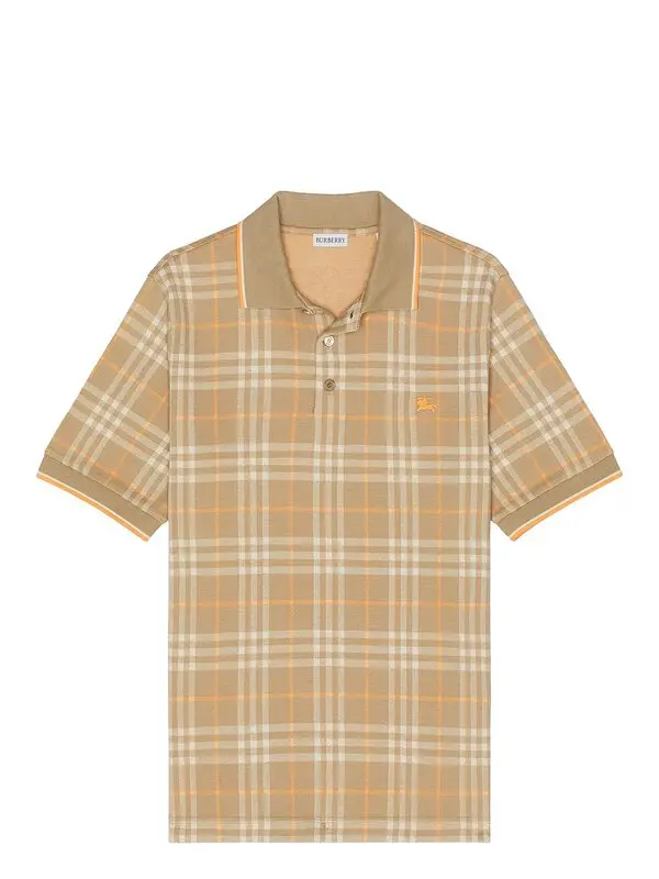 Burberry Check Slim Polo With Ekd In Brown - Broom Ip Check