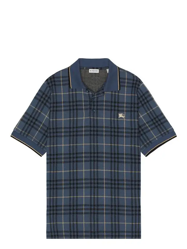 Burberry Check Slim Polo With Ekd In Navy - Bay Ip Check