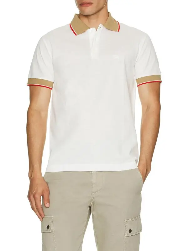Burberry Collar Slim Fit Polo In White - Chalk