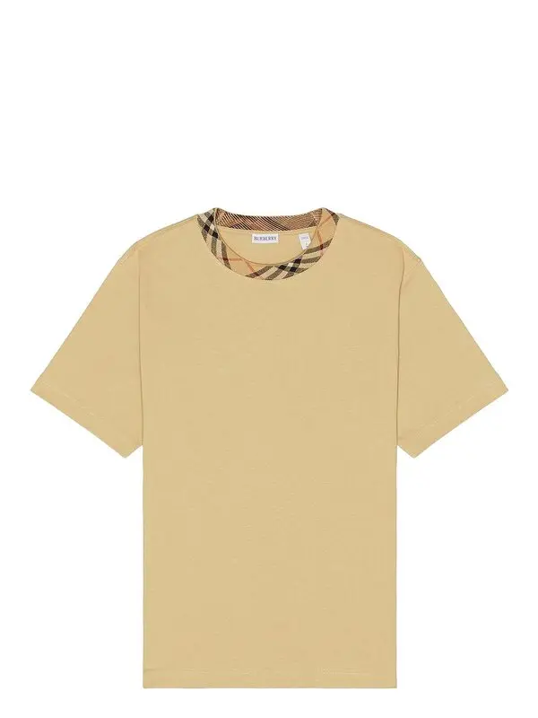 Burberry Bias Collar Check Slim Tee In Tan - Flax