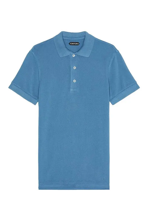 TOM FORD Short Sleeve Piquet Polo In Olive - Iris Blue