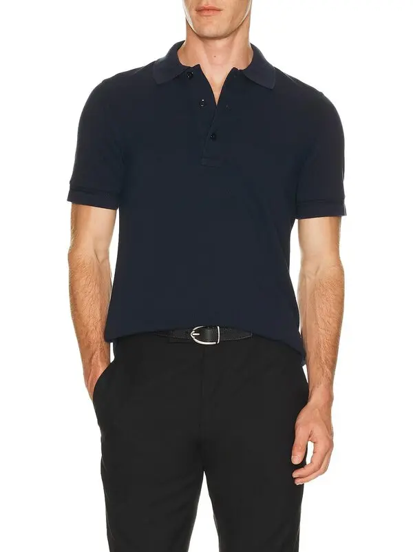TOM FORD Lyocell Piquet Polo In Blue - Navy