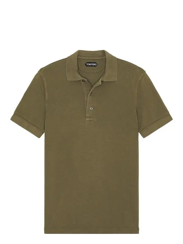TOM FORD Short Sleeve Piquet Polo In Olive - Pale Army