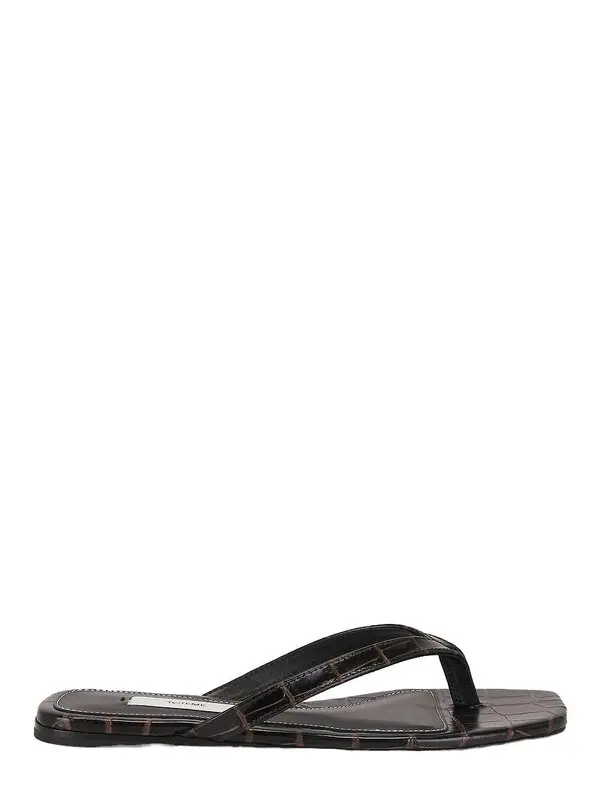 TOTEME Croco Embossed Flip Flop - Dark Brown