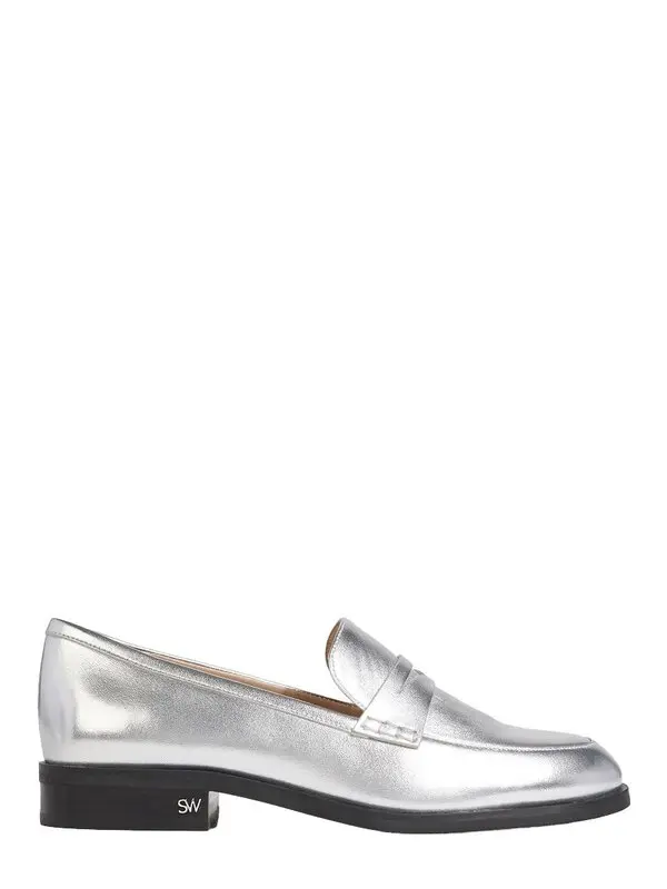 STUART WEITZMAN Emi Metallic Leather Loafers - Silver