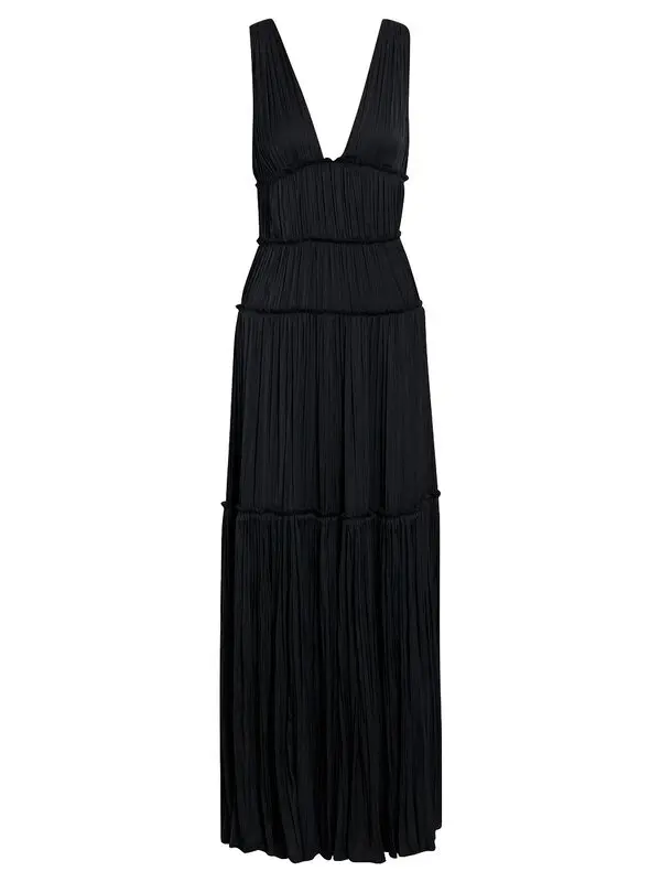 Simkhai Mandi Tiered Pleated Satin Gown - Black